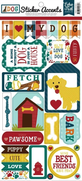 Dogs scrapbooking paper, scrapbook stickers and embellishmen
